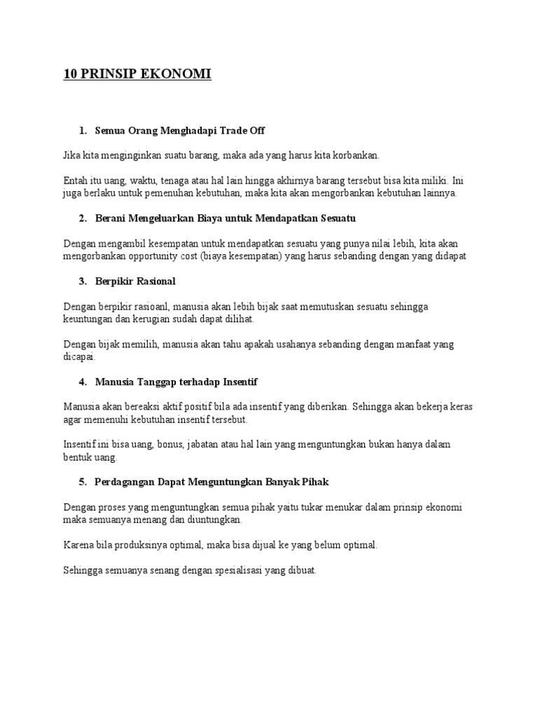 10 Prinsip Ekonomi | PDF