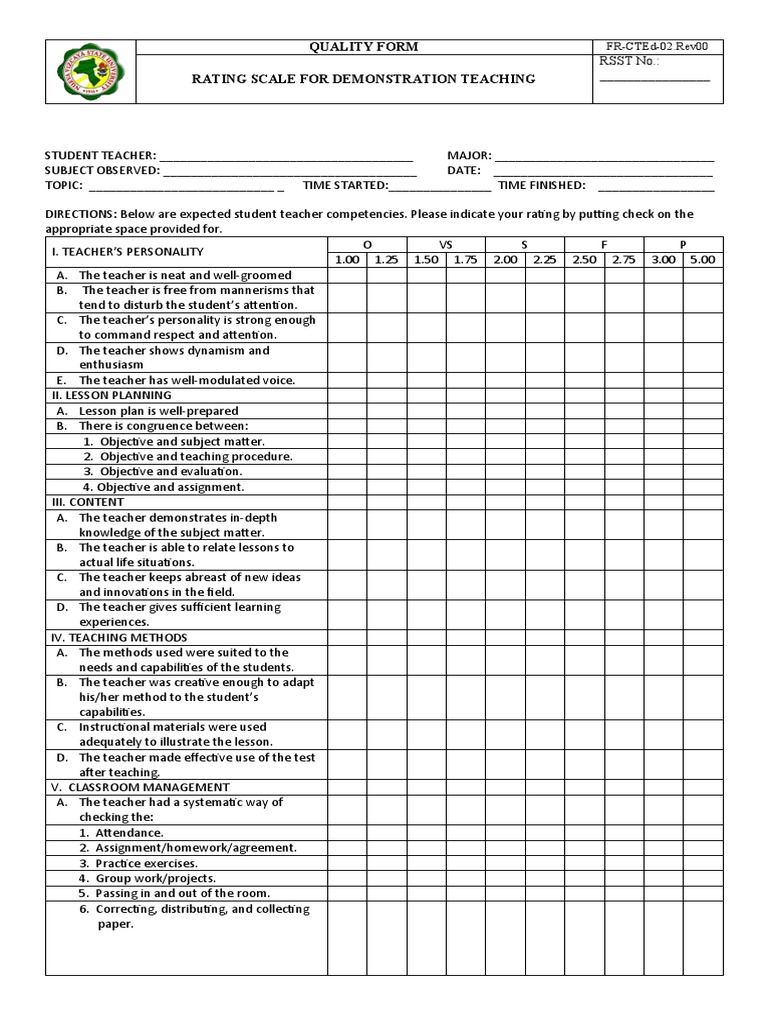 FR CTEd 02 Rating Scale For Student Teachers | PDF