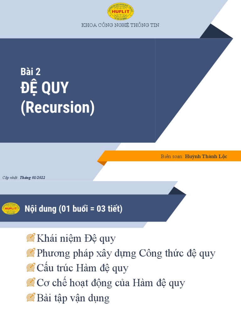 Đệ Quy (Recursion) : Khoa Công Nghệ Thông Tin | PDF