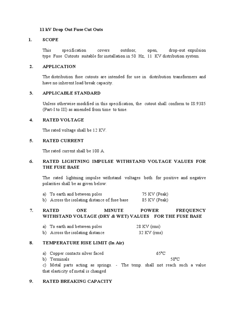 11 kV Drop Out Fuse Specifications | PDF | Fuse (Electrical ...