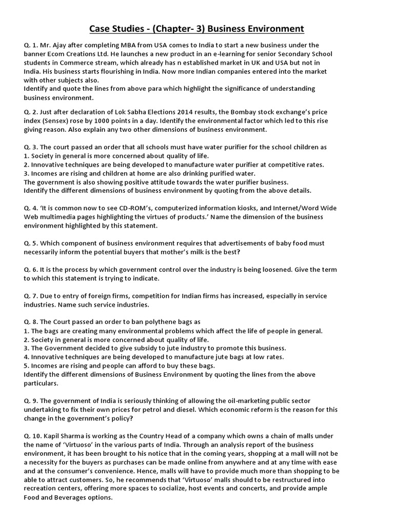 Case Studies - (Chapter-3) Business Environment | PDF
