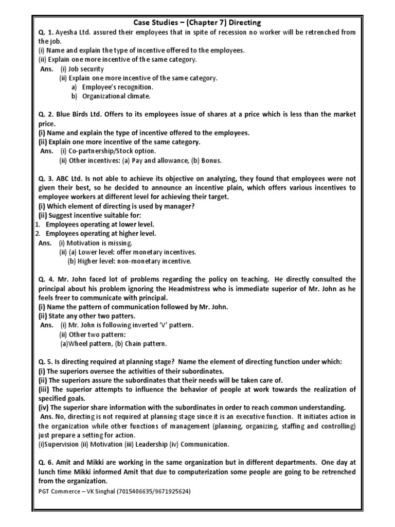 Case Studies - (Chapter 7) Directing: PGT Commerce - VK Singhal (7015406635/9671925624) | PDF ...