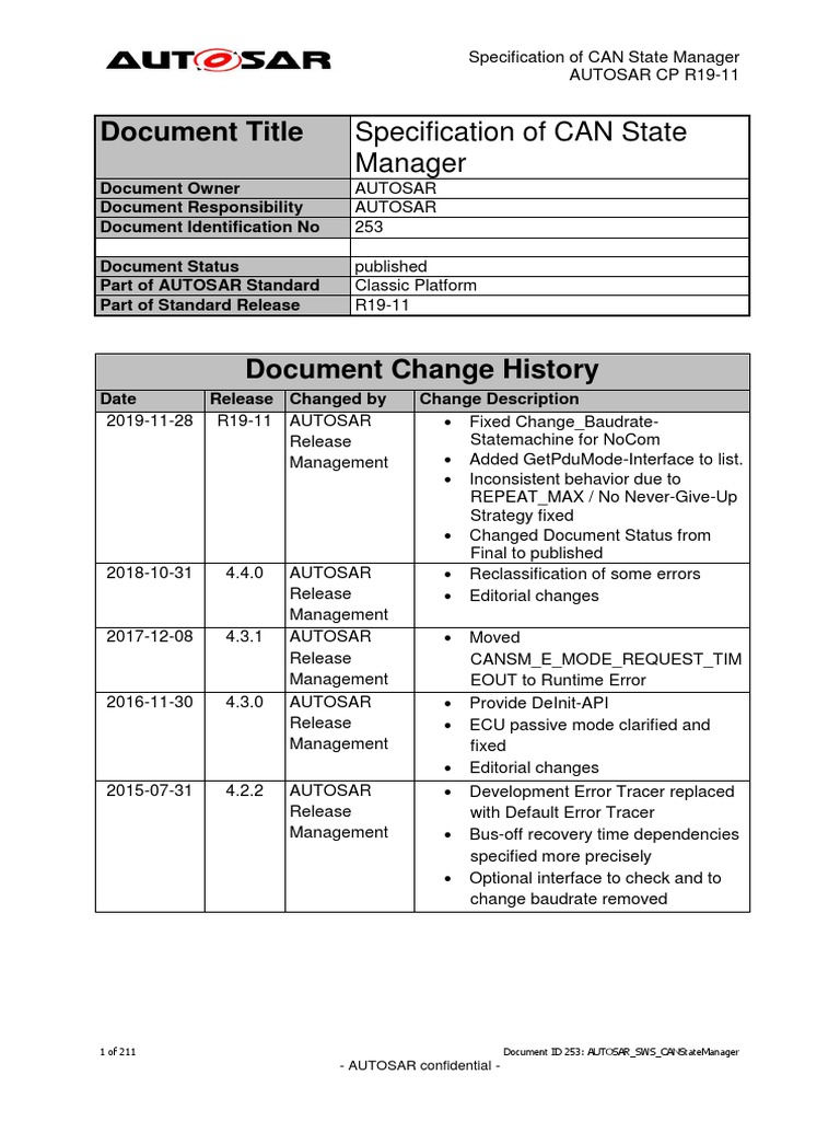 Autosar Sws Canstatemanager | PDF | Specification (Technical Standard) | Computer Architecture