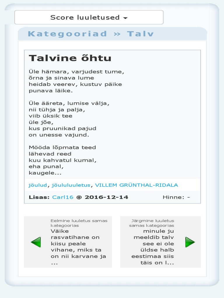 Talvine Õhtu: Kategooriad Talv | PDF