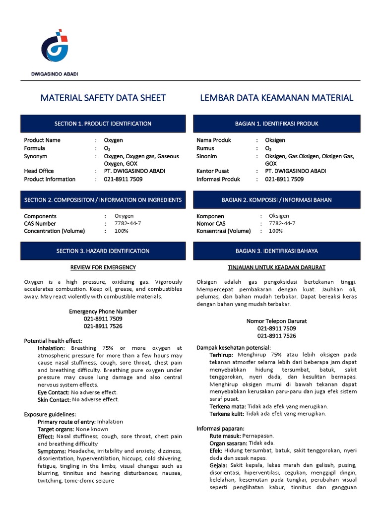 MSDS OXYGEN Jan22 | PDF