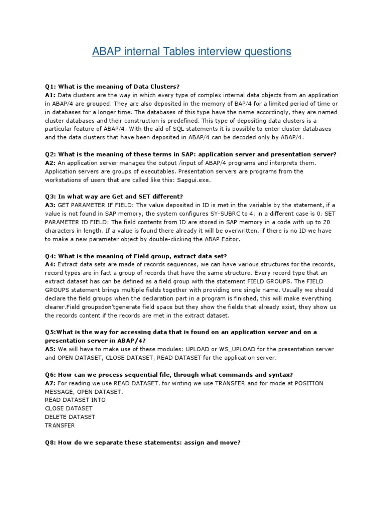 ABAP Interview Questions | PDF | Databases | Sql