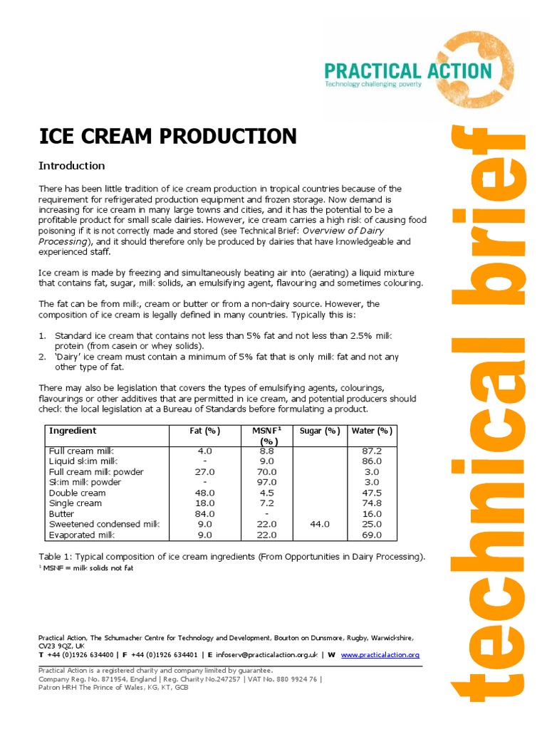 Ice Cream Production | PDF | Ice Cream | Milk