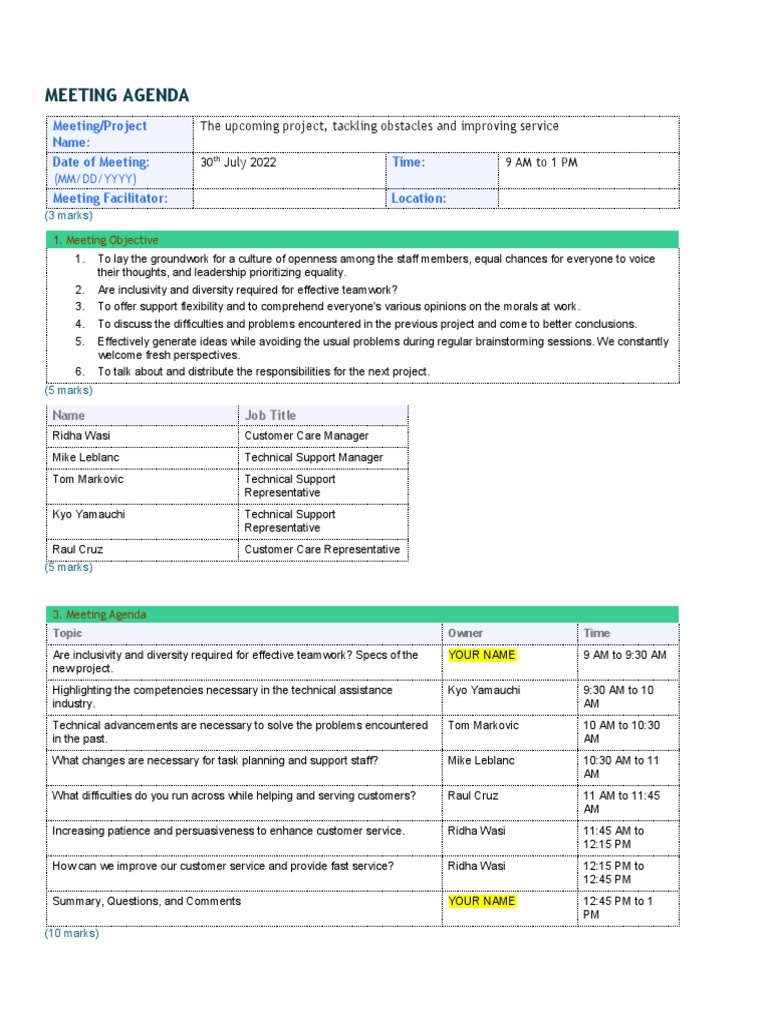 Effective Meeting Agenda Pdf Leadership Transformational Leadership