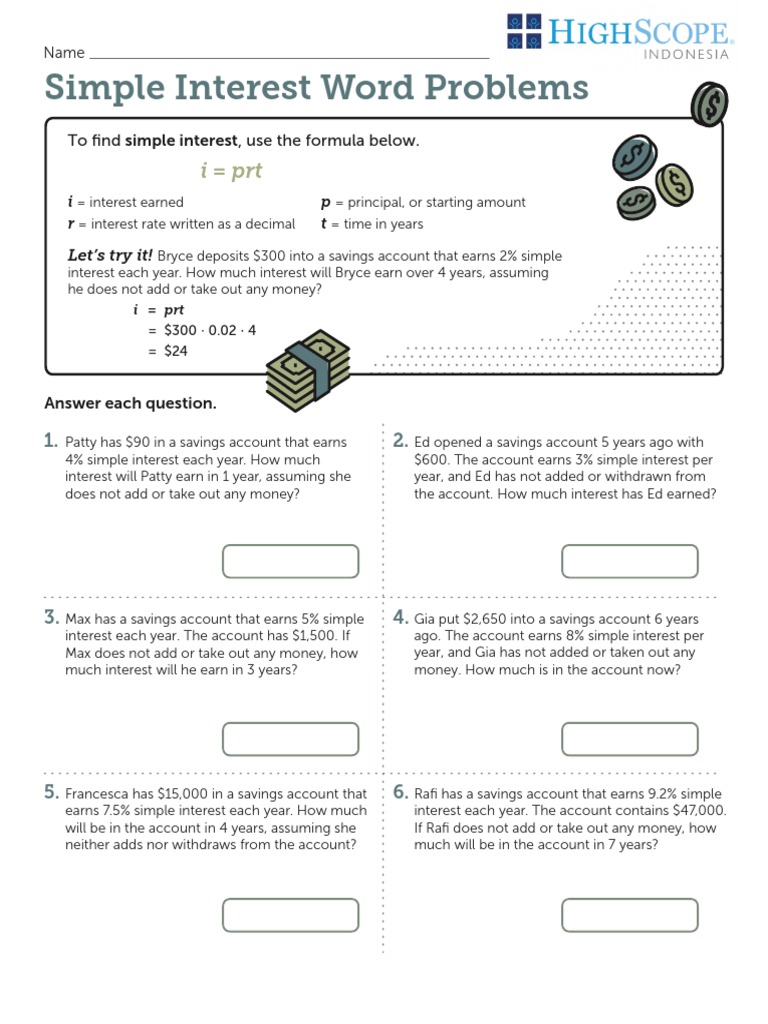 Simple Interest Word Problems: I PRT | PDF | Business | Finance & Money ...
