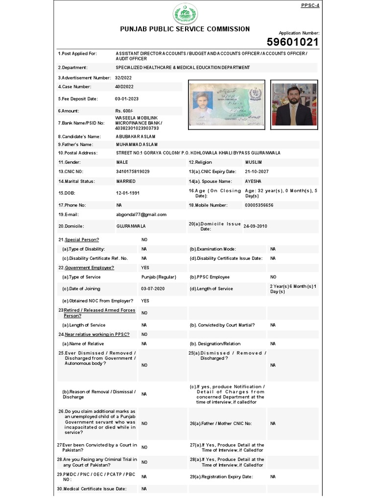 PPSC Application for Assistant Director Accounts | PDF | Academic Degree