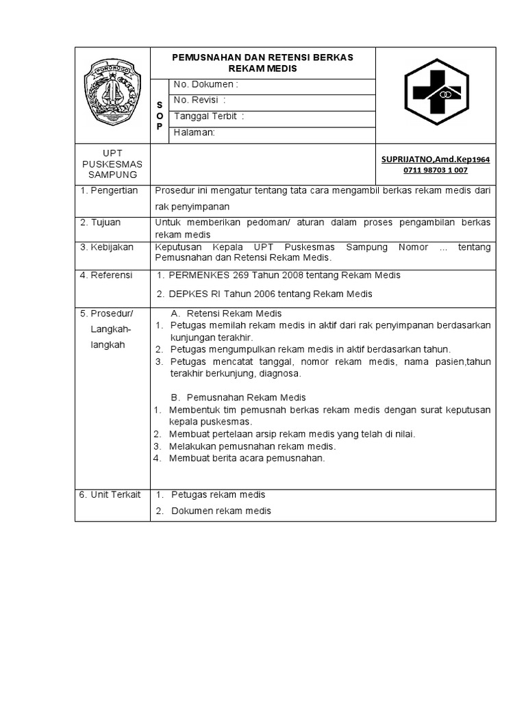 Sop Retensi Rekam Medis | PDF