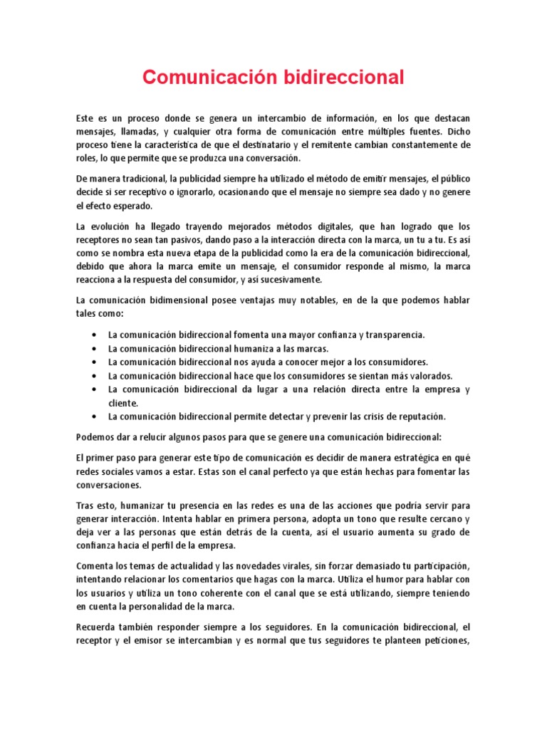 Comunicación Bidireccional | PDF | Comunicación | Publicidad