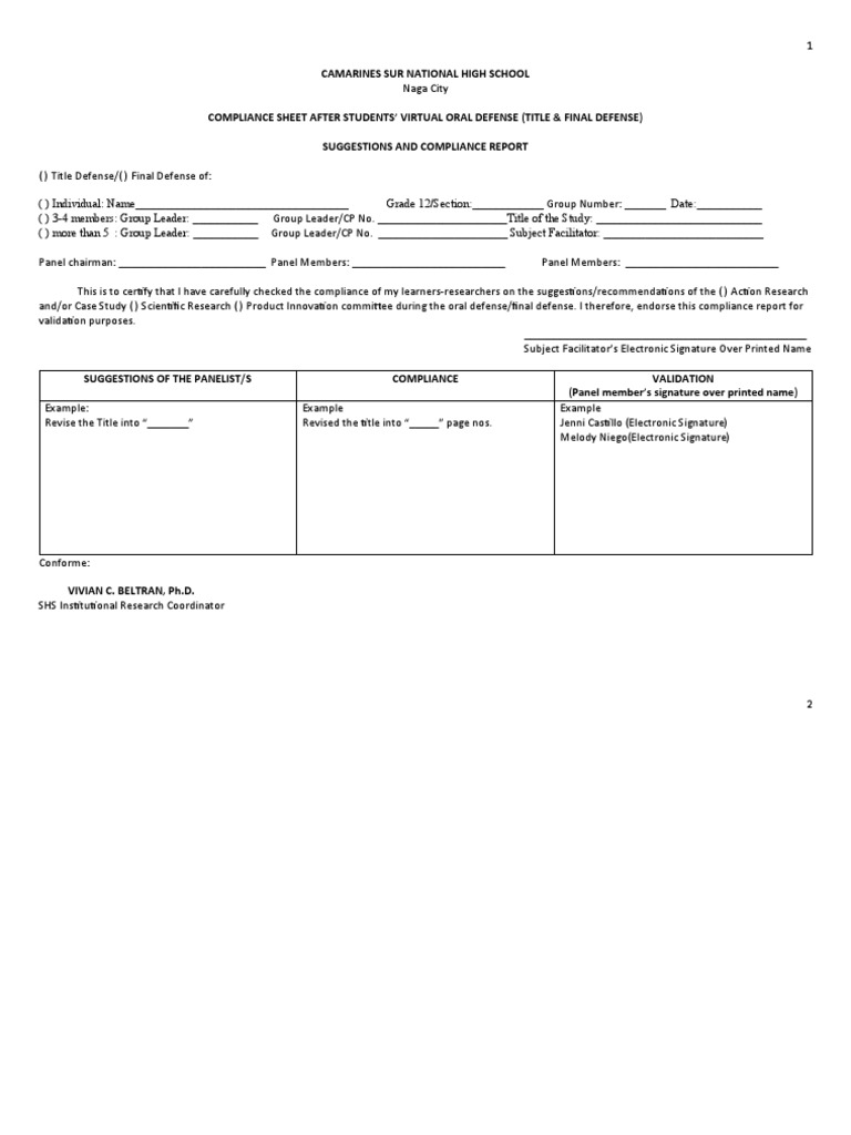 Compliance Sheet 1 | PDF