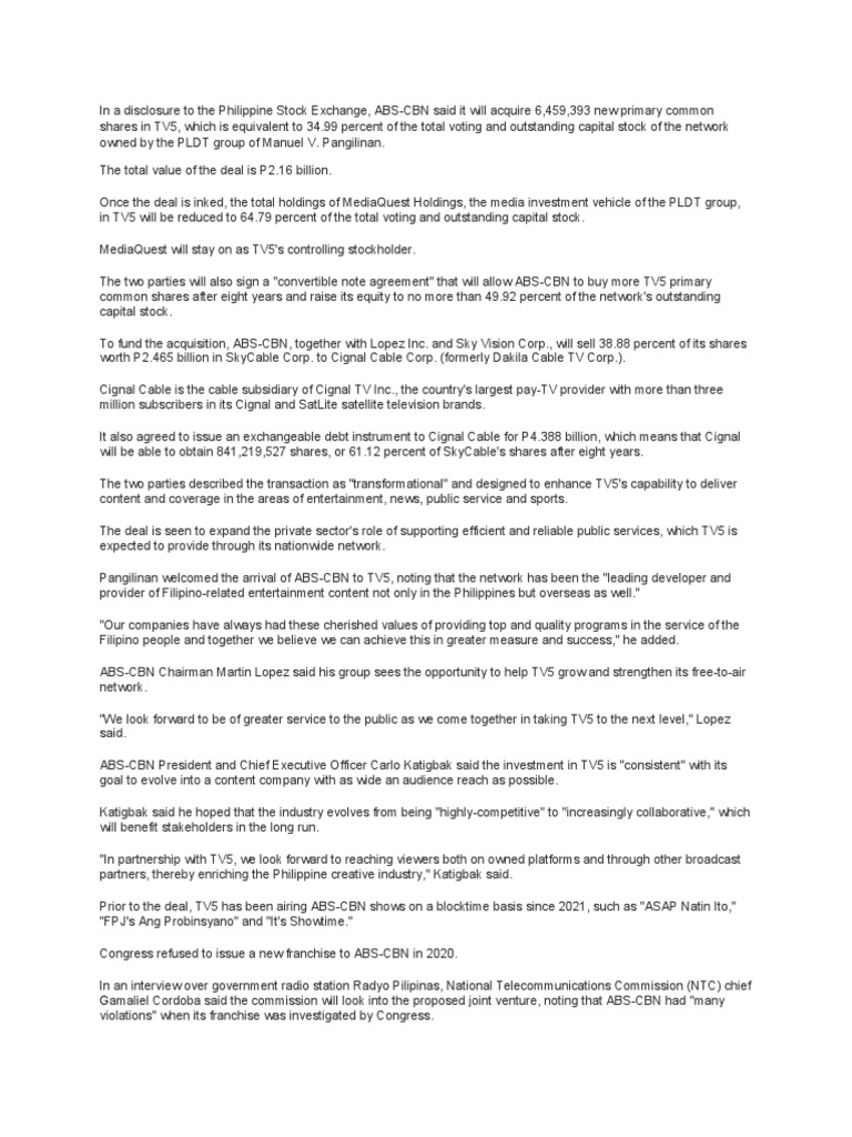In A Disclosure To The Philippine Stock Exchange | PDF | Exchange ... In A Disclosure To The Philippine Stock Exchange | PDF | Exchange ...
