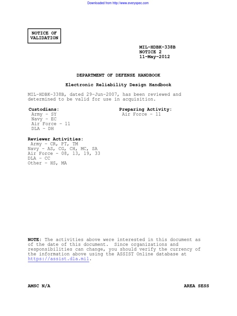 Mil HDBK 338B - Notice 2 | PDF