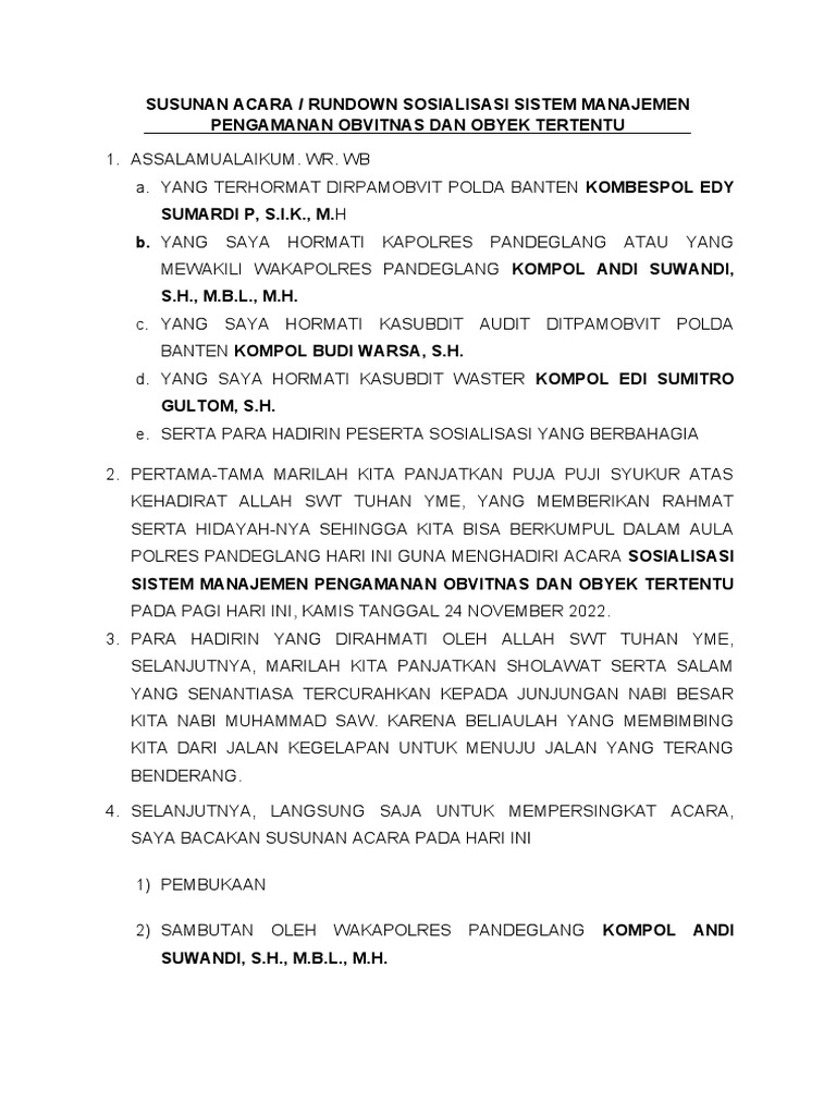 Susunan Acara Sosialisasi | PDF