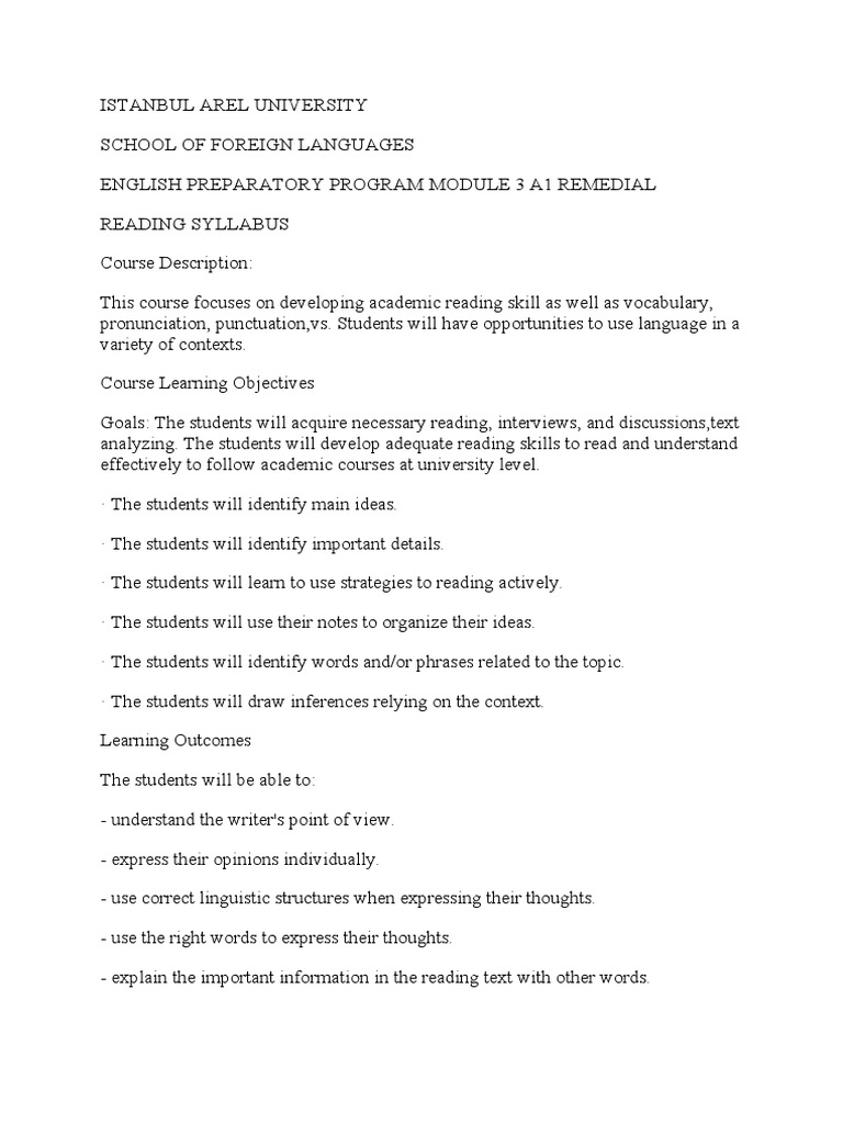 A1 Remedial Reading Syllabus | PDF | Career & Growth | Language Arts & Discipline