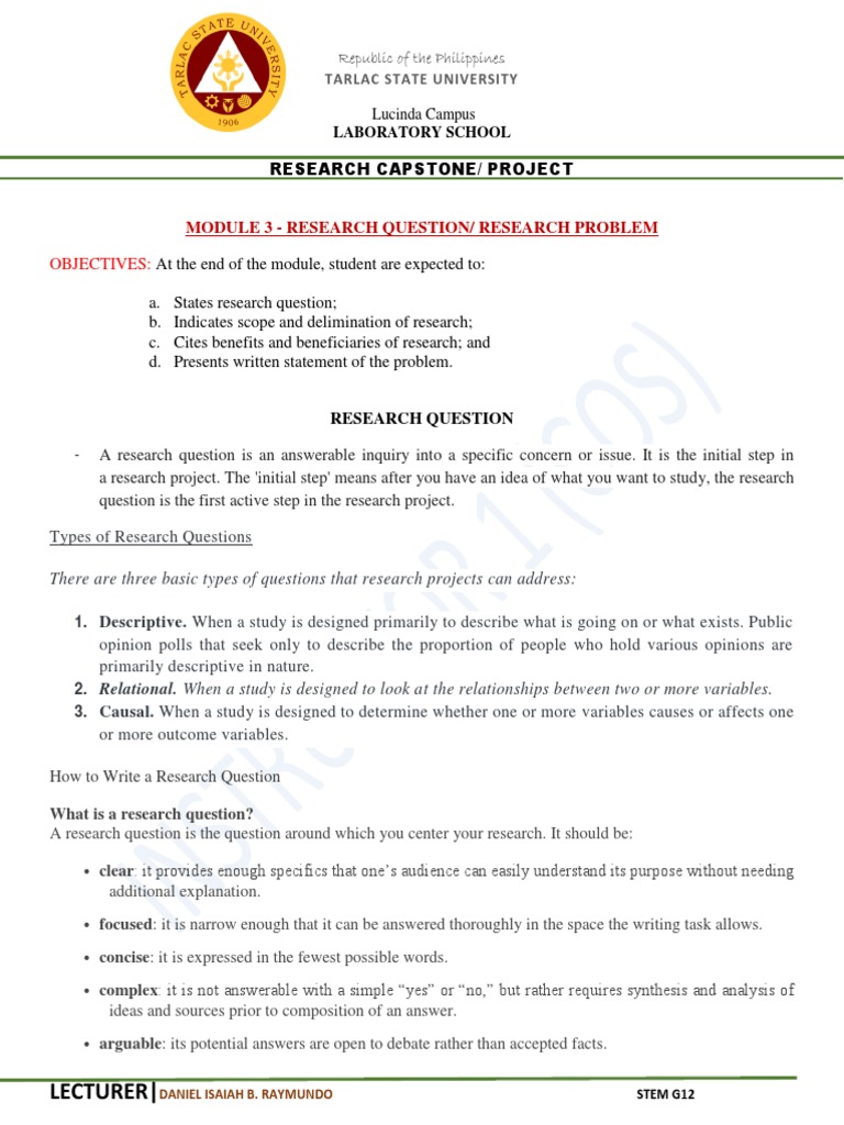 Module 3 - Research Question/ Research Problem: Lecturer | Download ...