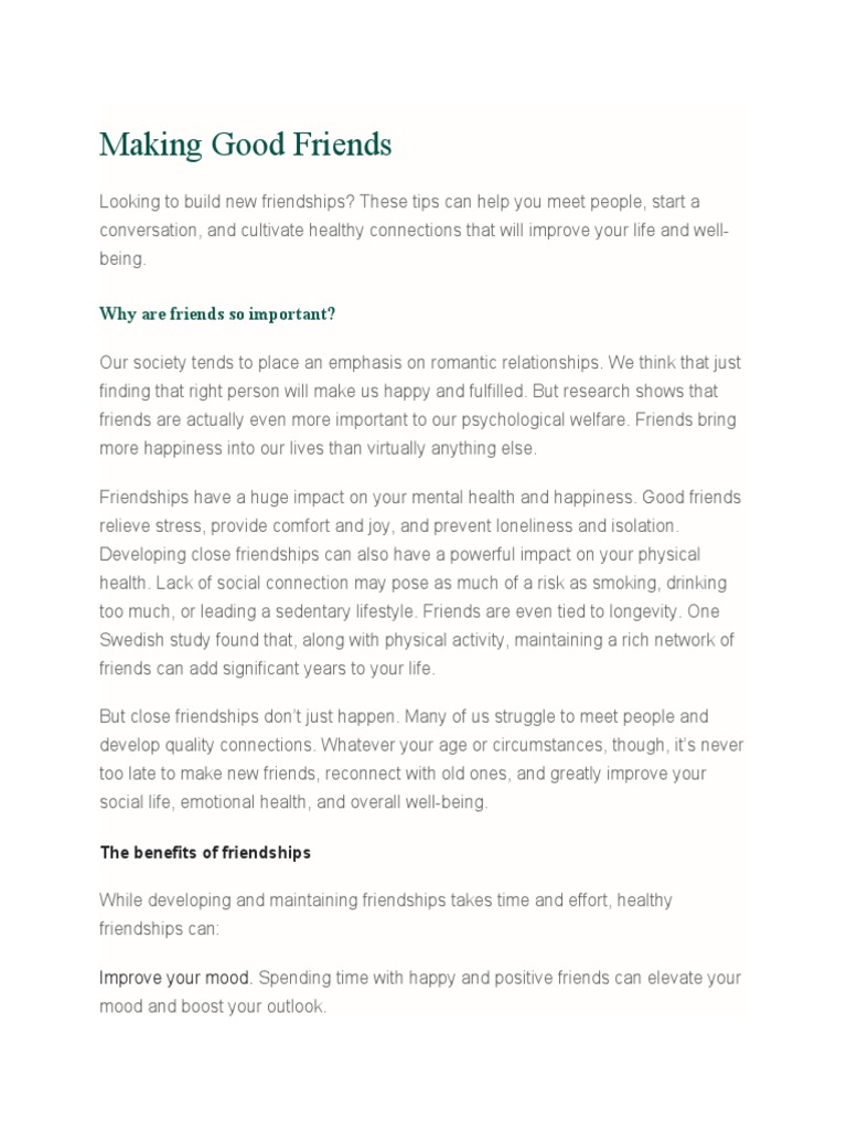 Making Good Friends | PDF | Friendship | Mental Health