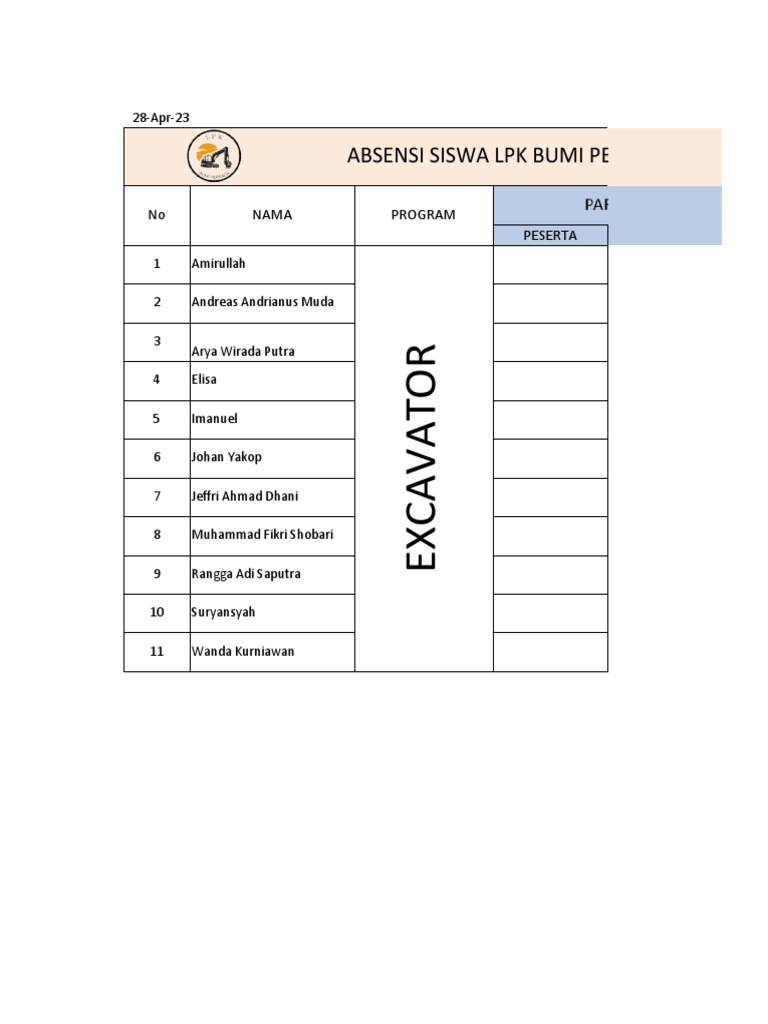 Absensi Siswa LPK Bumi Persada: No Nama Program Peserta | PDF