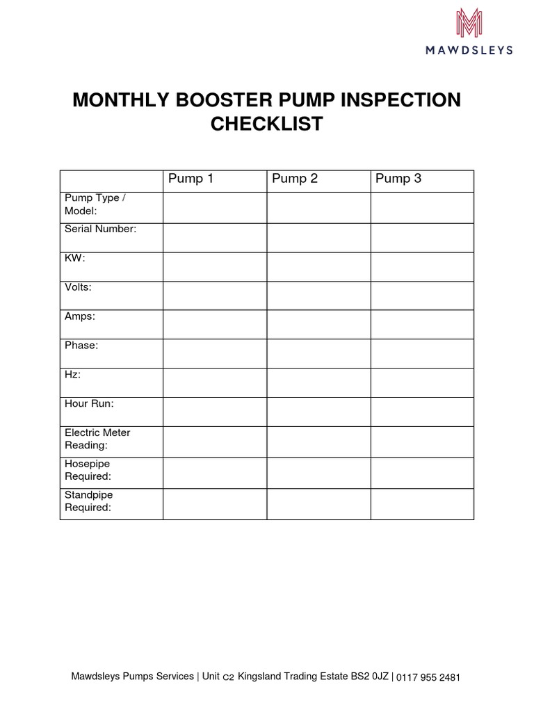 Booster Pump Inspection Checklist 2 | PDF Booster Pump Inspection Checklist 2 | PDF