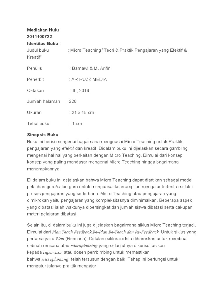 Micro Teaching "Teori & Praktik Pengajaran | PDF