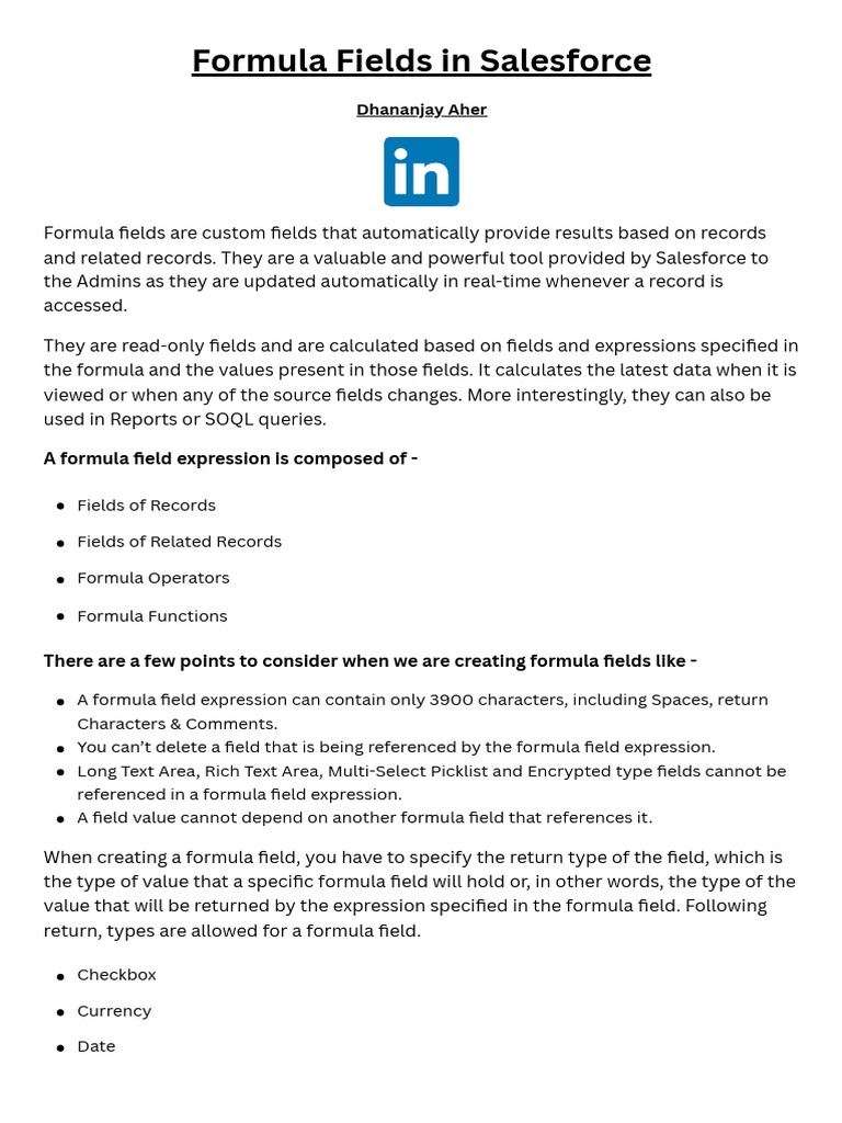 Formula Fields in Salesforce | PDF | Parameter (Computer Programming) | Bracket