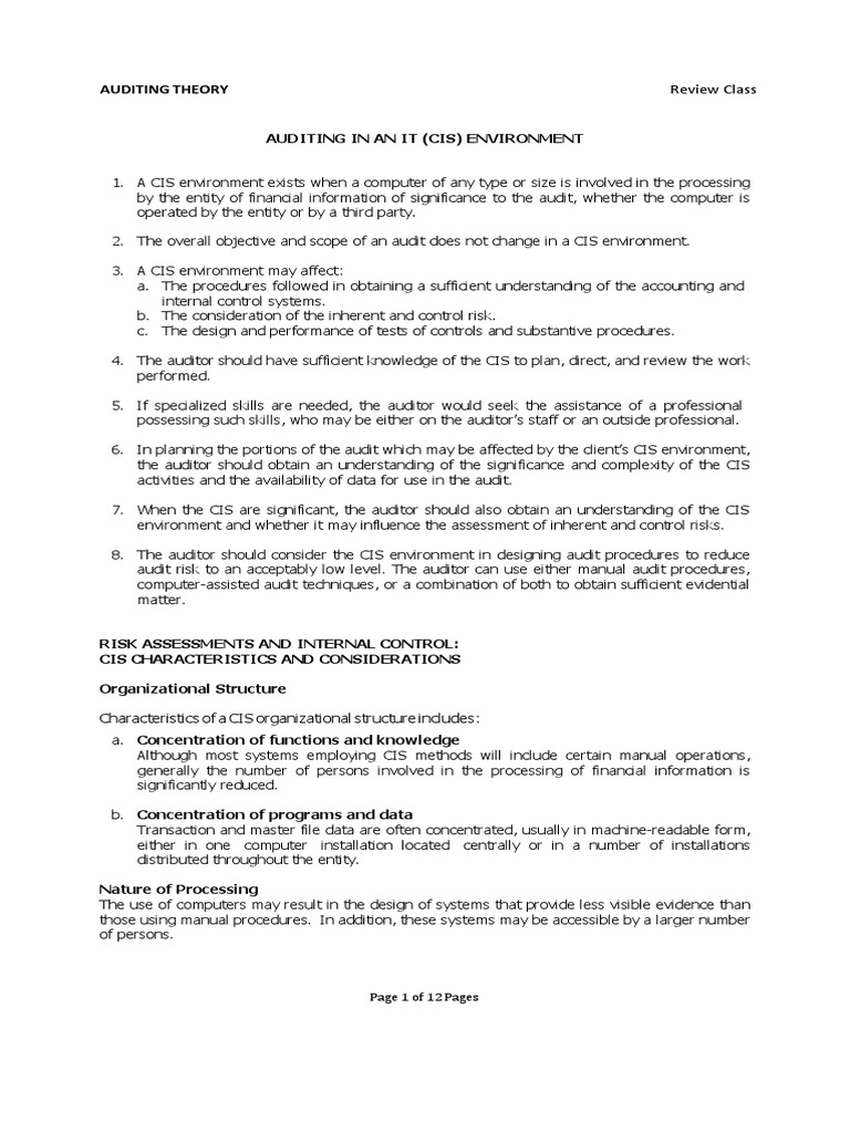 10 Auditing in An It (Cis) Environment | PDF | Internal Control | Databases