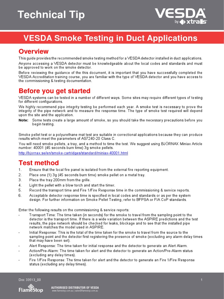 Tech Tip - VESDA Smoke Testing in Duct Applications 2019 © | PDF | Duct ...
