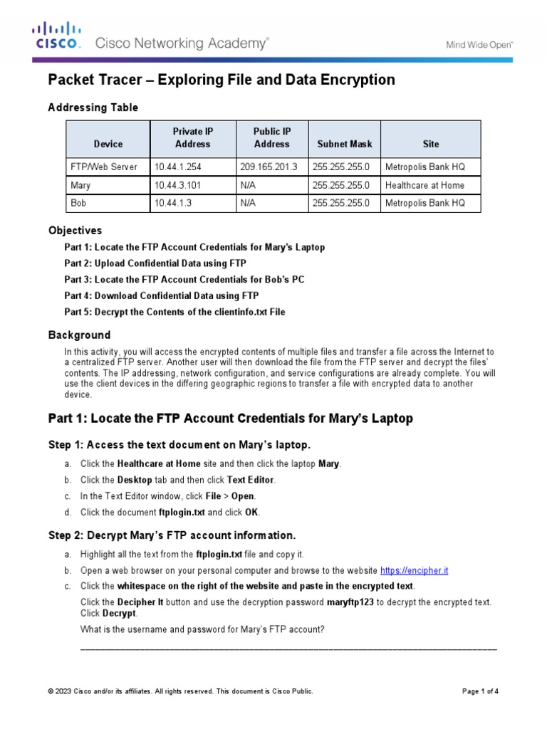 2.5.2.6 Packet Tracer - Exploring File and Data Encryption | Download Free PDF | File Transfer ...