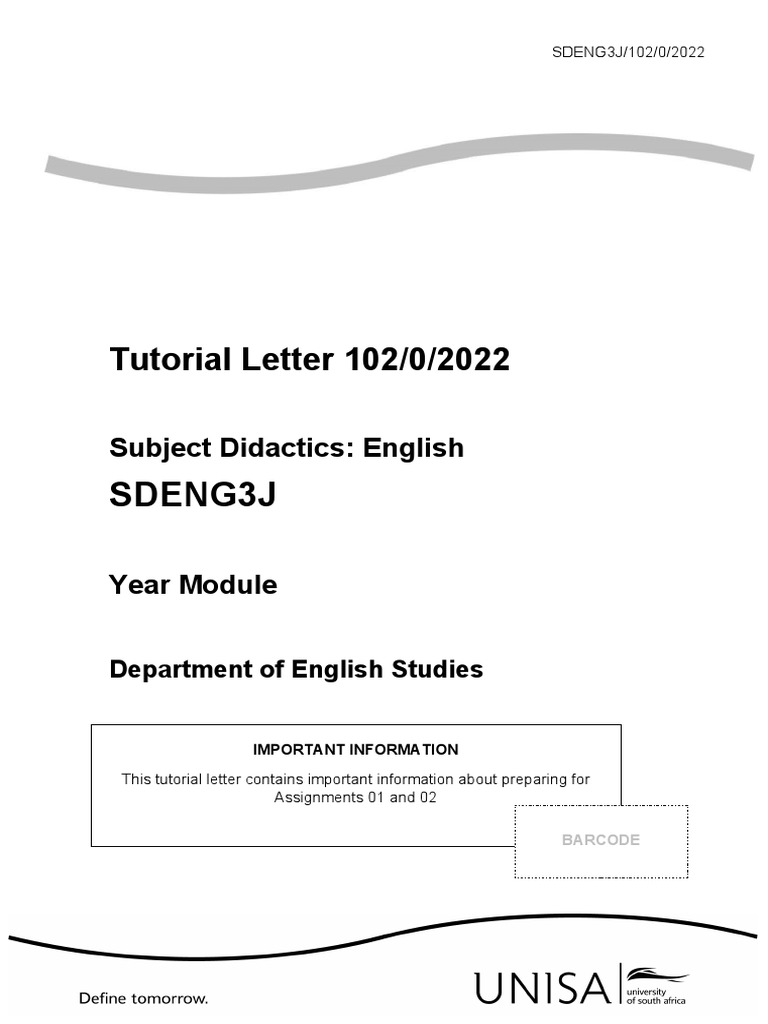 Sdeng3J: Tutorial Letter 102/0/2022 | PDF | Essays | Learning