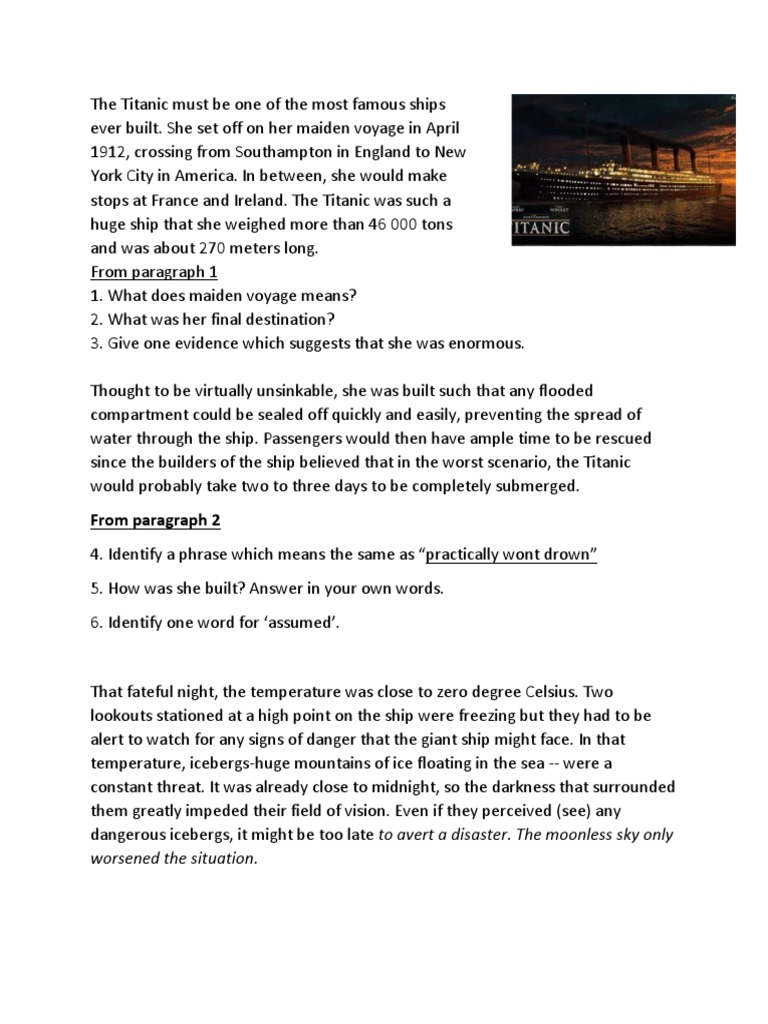 The Titanic-Comprehension | PDF