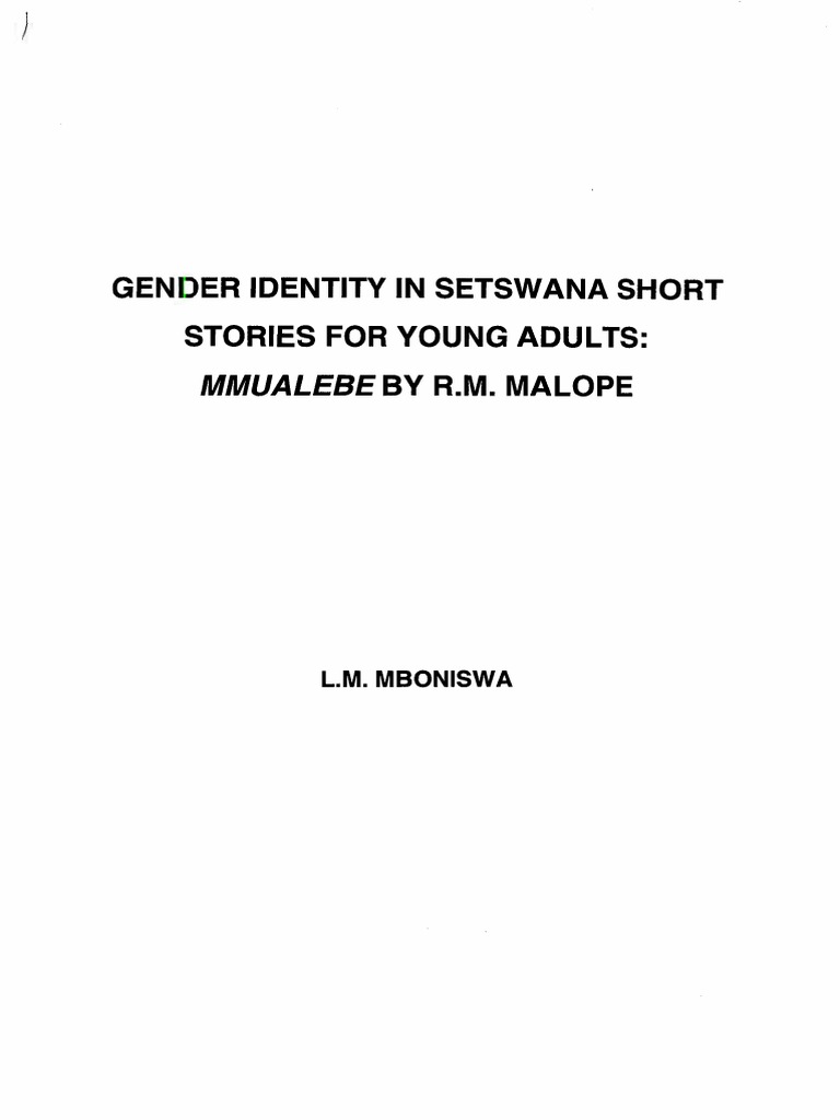 Gender Identity in Setswana Short Stories For Young Adults:: Mmualebe ...