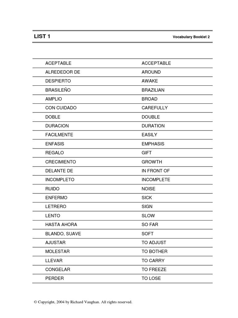 Vocabulary Booklet 2 PDF | PDF