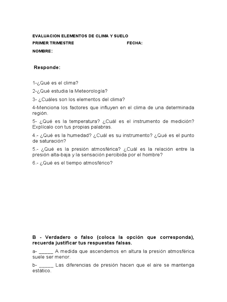 Evaluacion Elementos de Clima y Suelo Primer Trimestre | PDF