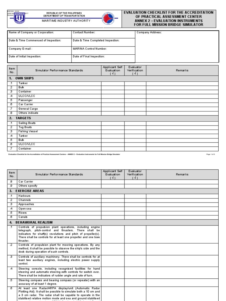 02 PAC Inspection Annex 2 Bridge Simulator 1 | PDF | Simulation | Oil Tanker