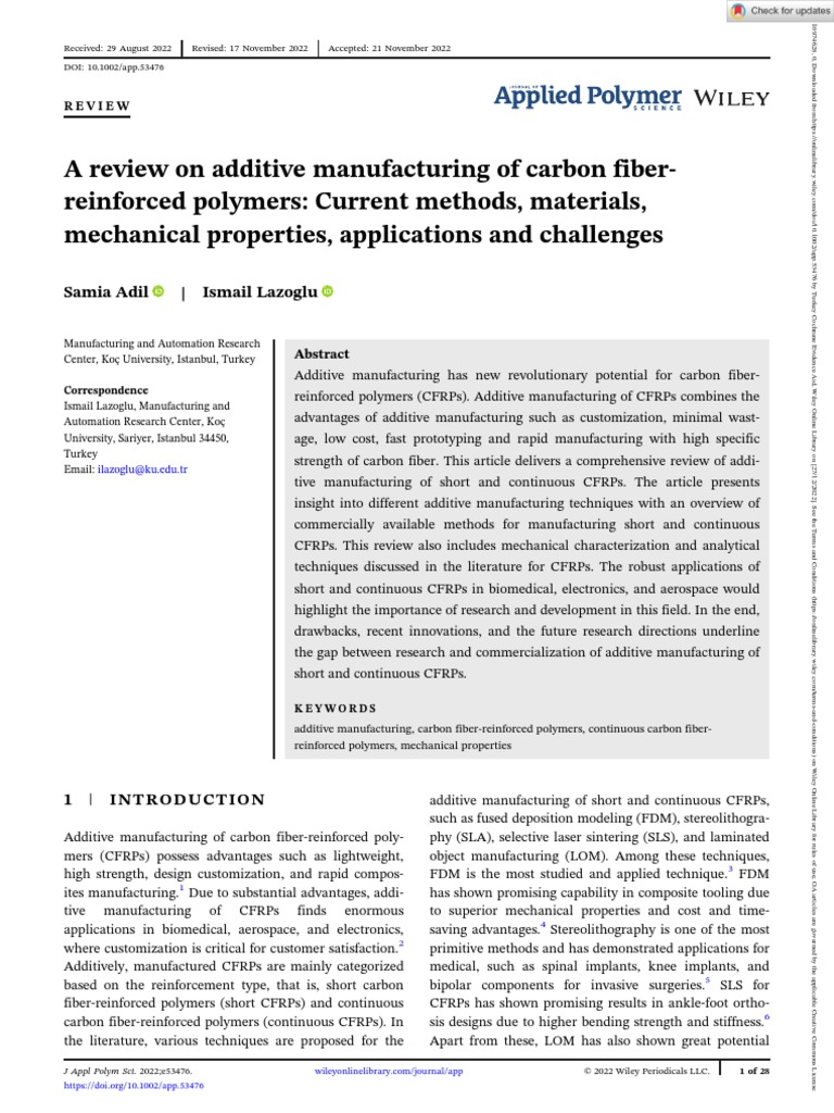 J of Applied Polymer Sci - 2022 - Adil - A Review On Additive Manufacturing of Carbon Fiber ...