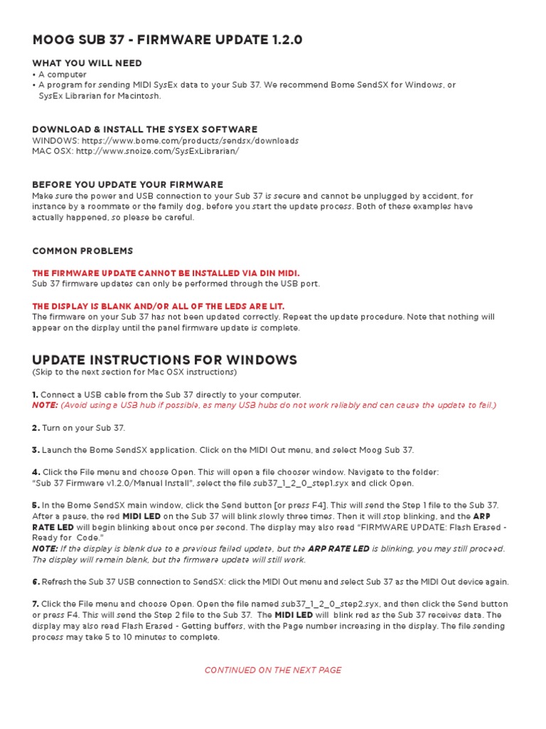 Moog Sub 37 Firmware Update Guide | PDF | Synthesizer | Usb