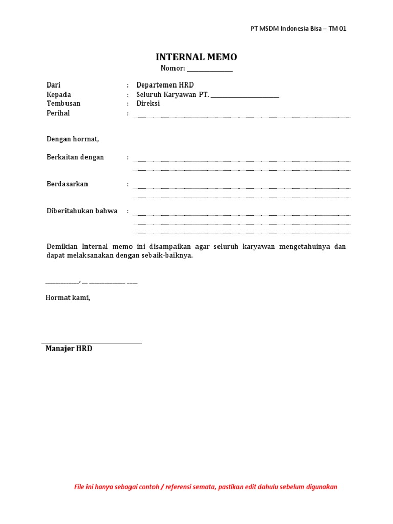 Internal Memo: PT MSDM Indonesia Bisa - TM 01 | PDF | Karier ...
