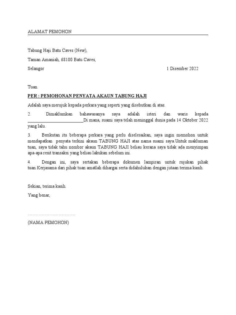 SAMPLE_Surat tabung Haji | PDF