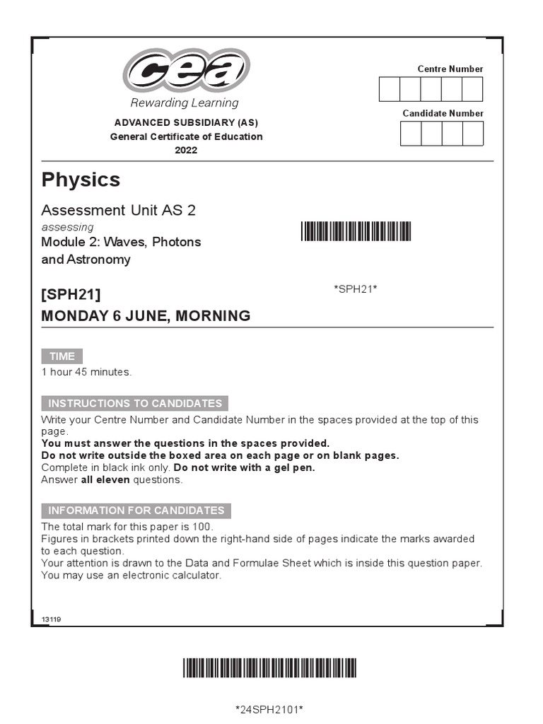 GCE-Physics-574-Summer2022-AS 2, Waves, Photons and Astronomy-Paper-2 | Download Free PDF ...
