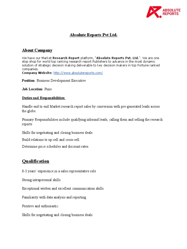 Absolute Reports - Business Development Executive | PDF | Business