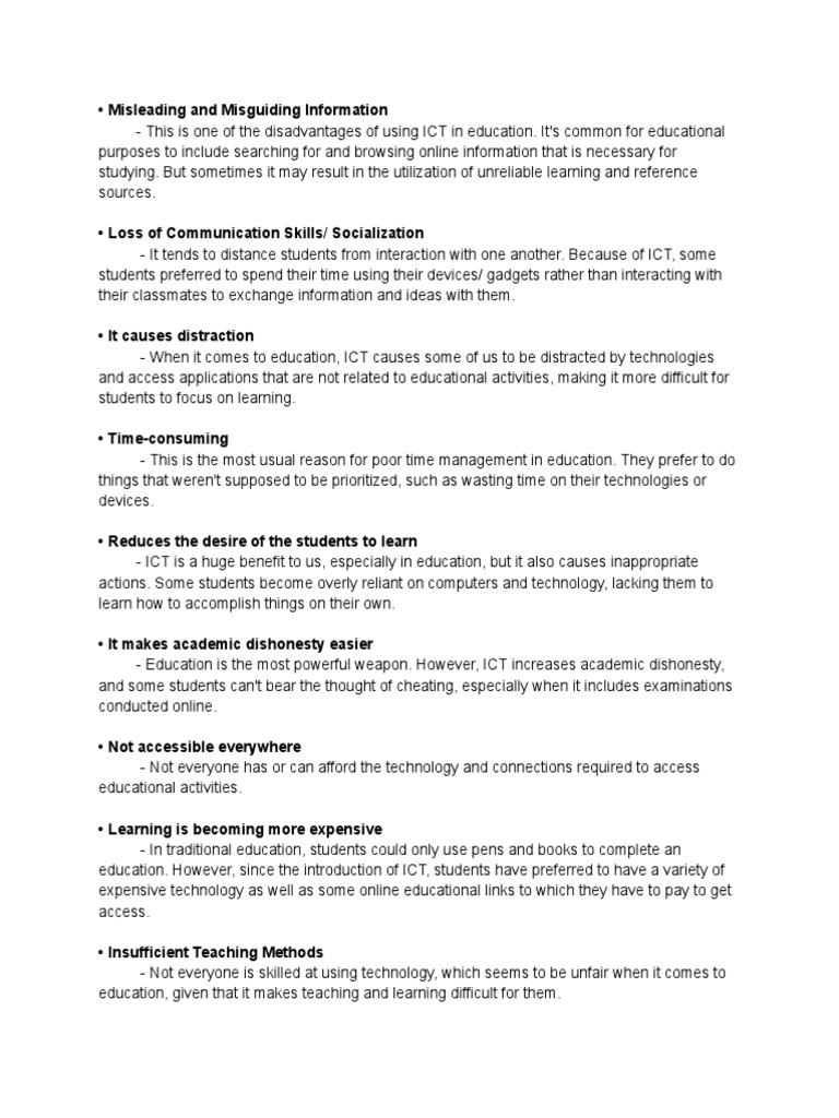 CONS of ICT in EDUCATION | Download Free PDF | Educational Technology | Communication