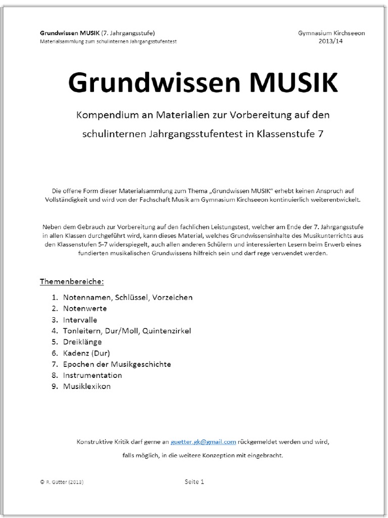 Grundwissen MUSIK. Kompendium An Materialien Zur Vorbereitung Auf Den ...
