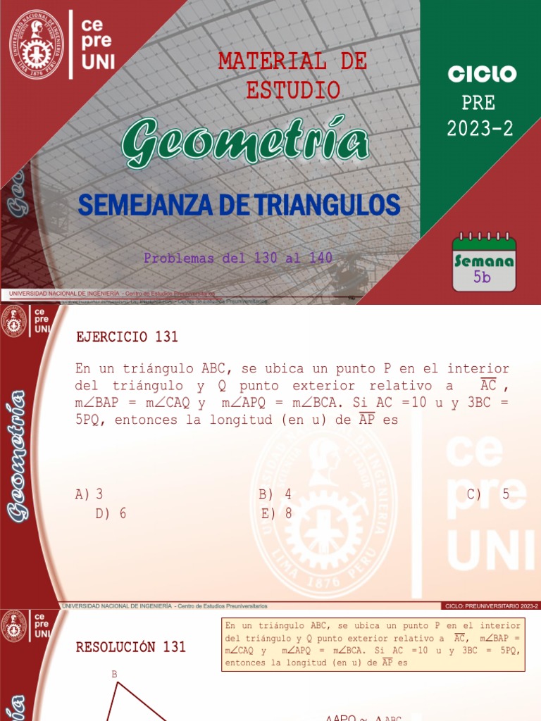 Problemas de Semajanza en Triángulos | PDF | Triángulo | Geometría