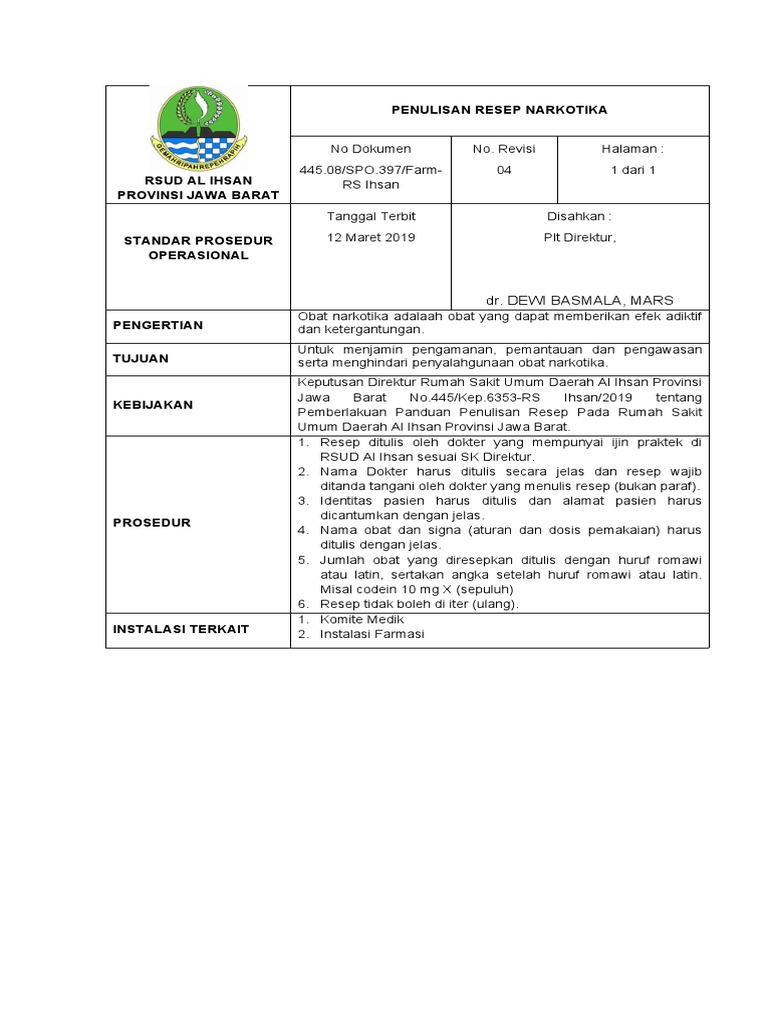 11 SPO Penulisan Resep Narkotika | PDF