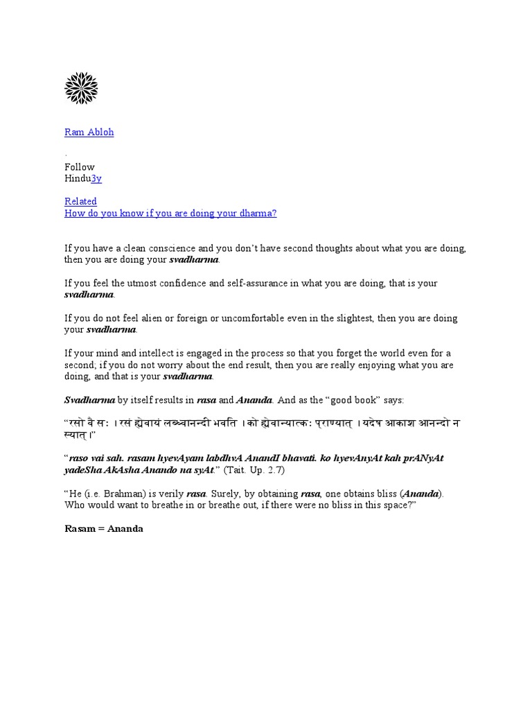 Understanding Svadharma and Bliss | PDF