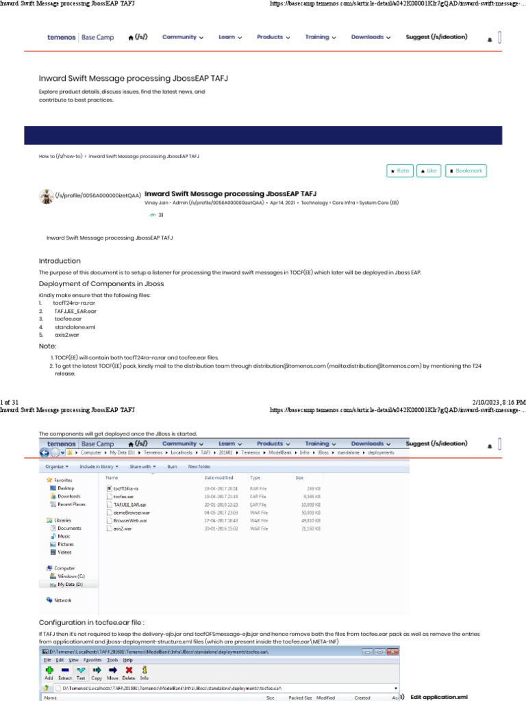 Inward Swift Message Processing JbossEAP TAFJ | PDF | Computer File | Computer Data