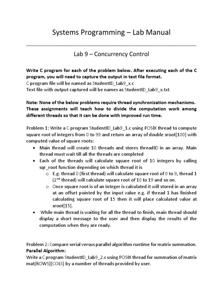Systems Programming Lab9 Pdf Matrix Mathematics Thread Computing