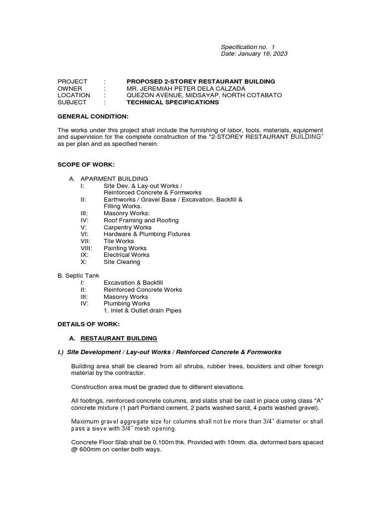 Technical Specifications Midsayap | PDF | Concrete | Tile